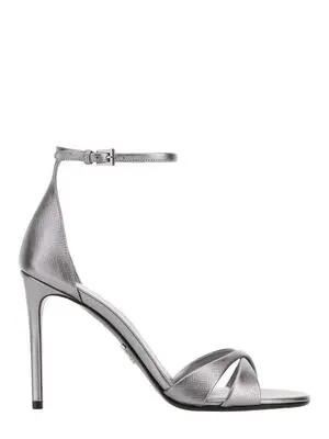 Prada Leather Sandals With High Heel - Silver