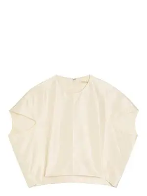 HEIRLOME Cropped Slubbed Silk Top With Cut-out Sleeves - Ivory