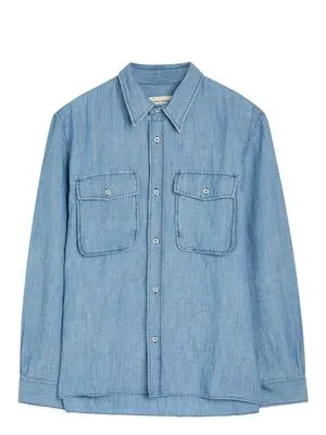 Officine Générale Garris Cotton And Linen-blend Shirt - Blue
