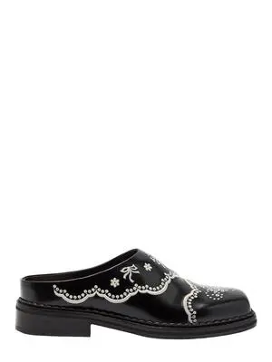 Simone Rocha Embroidered Leather Mules - Black
