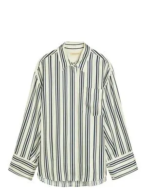 HEIRLOME Francis Striped Silk Shirt - Navy