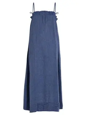 Eileen Fisher Striped Cotton Midi Dress - Navy
