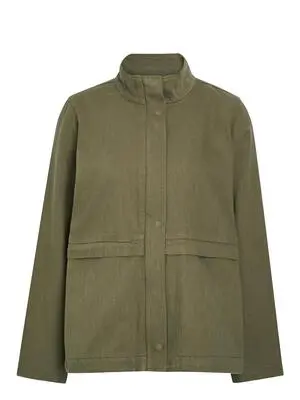 Eileen Fisher Cotton And Linen-blend Funnel Neck Jacket - Olive