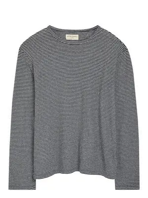 Officine Générale Striped Cotton And Linen-blend T-shirt - Navy