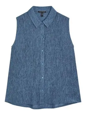 Eileen Fisher Crinkled Sleeveless Woven Shirt - Blue