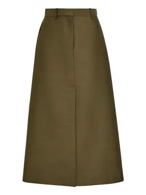 HEIRLOME Lara Wool And Silk-blend Midi Skirt - Olive