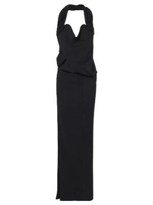 Magda Butrym Halterneck Draped Wool-blend Gown With Floral Appliqués - Black