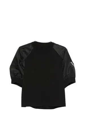 Sacai Crew Neck Short Sleeve Sweatshirt With Zip Pocket - Black