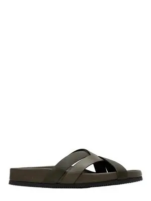 TOM FORD Tom Ford Grain Leather Criss-Cross Strap Slippers Dark Moss