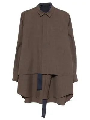 Sacai Long-sleeve Layered Shirt Dress - Brown