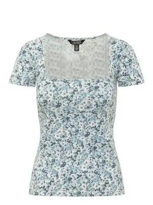 Ralph Lauren Lauren" Floral Short-sleeve Knitted Top - Blue