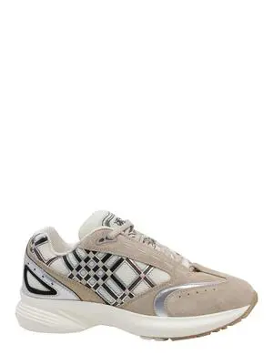 Burberry Eclipse Suede Sneakers With Checked Paneling - Cream