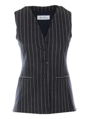 Max Mara Striped V-neck Sleeveless Vest - Blue