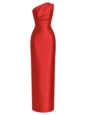 Solace London Kira Maxi Dress One Shoulder Draped Sleeveless - Red