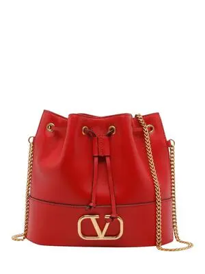 Valentino Garavani Mini Vlogo Signature Chain Bucket Bag - Red