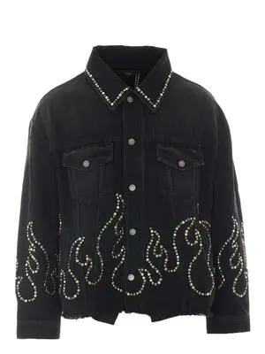 Amiri Studded Flames Trucker Jacket - Black