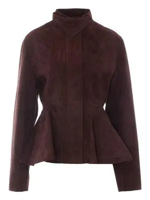 Alaïa Peplum Suede Jacket - Brown