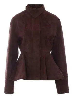 Alaïa Peplum Suede Jacket - Brown