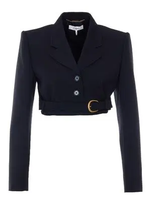 Chloé Grain De Poudre Cropped Wool Spencer Jacket - Black