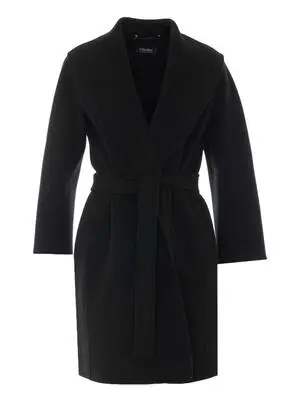 Max Mara Wool Belted Coat - Black
