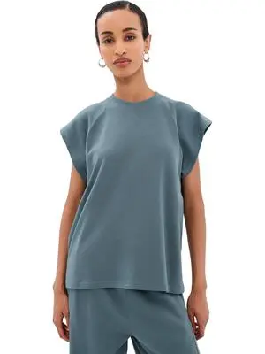 Tibi Lightweight French Terry Sweatshirt Top - Blue Grey