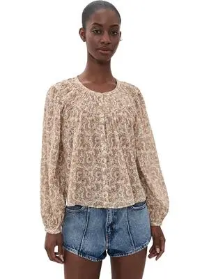 Paige Zoia Paisley Print Bell Sleeve Top - Bone Multi