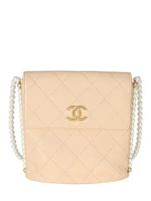 Chanel Quilted Calfskin Pearl Chain Hobo - Beige