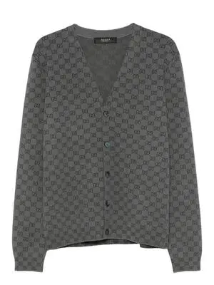 Gucci Wool And Silk Monogram Cardigan - Grey