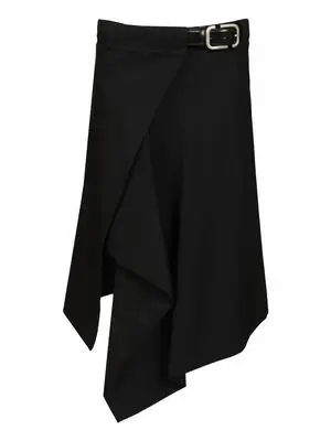 Attico Wool Midi Skirt With Belt Detail - Black