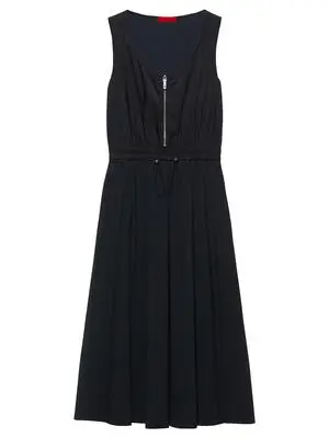 Max & Co. Sleeveless Zip-up Midi Dress With Ruched Waistband - Black