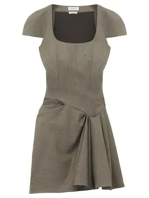 Alexander McQueen Wool Gathered Mini Dress - Gold
