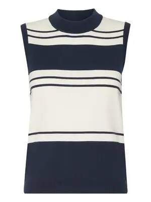 Max Mara Striped Mock Neck Knit Top - Navy