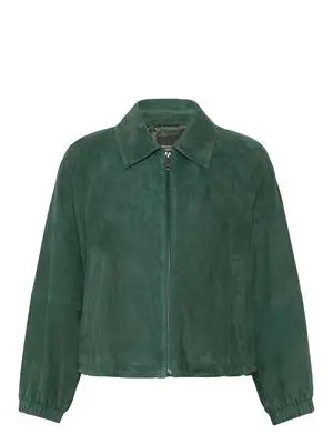 Max Mara Suede Drawstring Bomber Jacket - Green