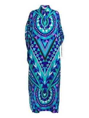 Emilio Pucci Geometric Print Silk Kaftan Maxi Dress - Blue
