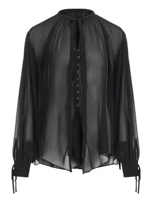 Source Unknown Veylin Chiffon Blouse With Tie Cuffs - Black