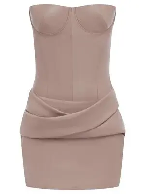 Alex Perry Longline Cupped Leather Mini Dress - Neutral