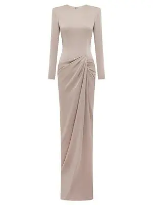 Alex Perry Long Sleeve Draped Gown - Silver