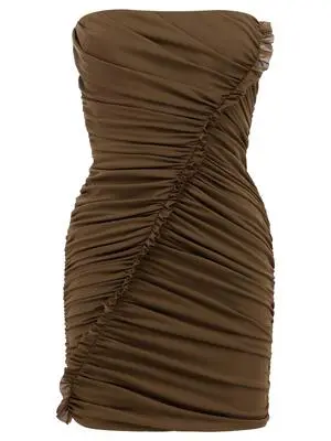 Alex Perry Strapless Ruffle Powermesh Mini Dress - Brown