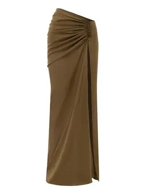 Alex Perry Ruched Powermesh Maxi Skirt - Bronze