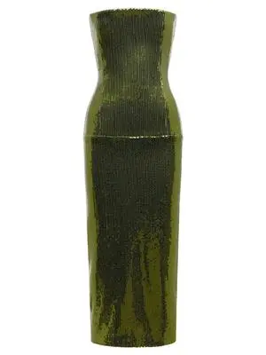Alex Perry Strapless Sequined Midi Dress - Green