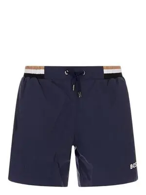 Hugo Boss Logo Print Drawstring Swim Shorts - Black