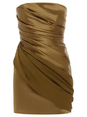 ALEX PERRY Alex Perry Strapless Draped Duchess Satin Georgette Mini Dress