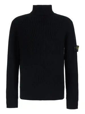 Stone Island Wool High-neck Sweater With Logo Patch - Black