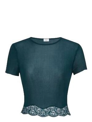 Saint Laurent Lace Trimmed T-shirt - Blue