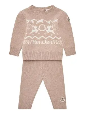 Moncler Deer Motif Wool Cashmere Knit Set - Beige