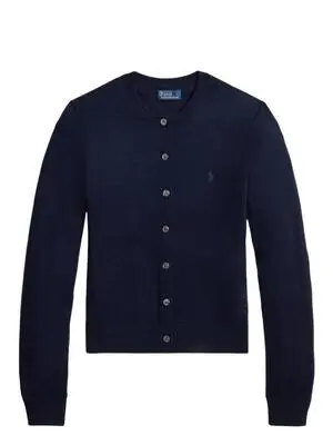 Polo Ralph Lauren Crewneck Wool Cardigan With Embroidered Logo - Blue