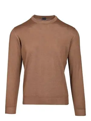 Fedeli Crew-neck Long Sleeve Sweater - Brown