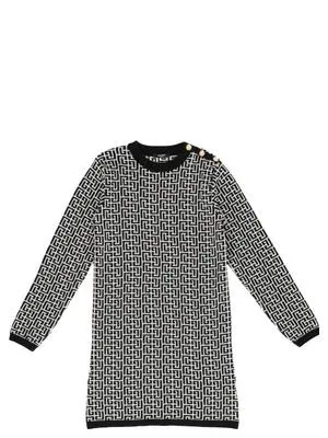 Balmain Monogram-knit Button-detail Dress - Gray