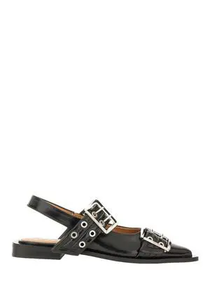 GANNI Ballerina Shoes With Buckle Detail - Black