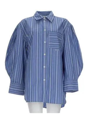 GANNI GANNI Striped Organic Cotton Shirt Blue